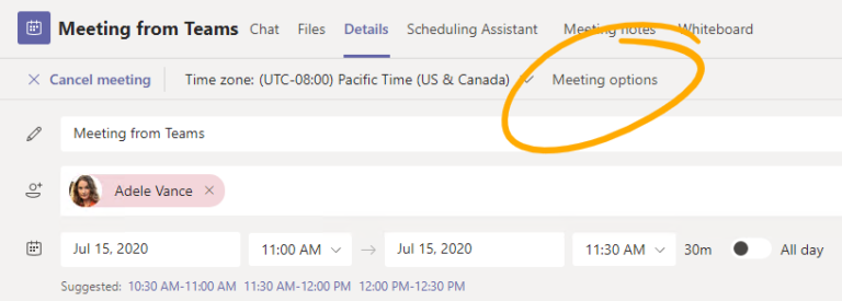 Microsoft Teams: Setting Meeting Options - Sherm
